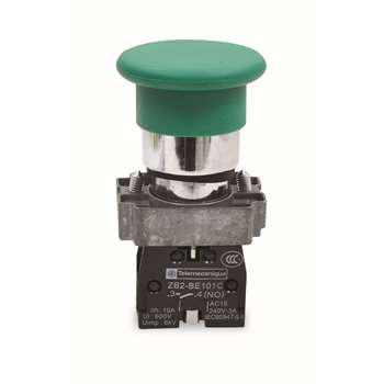施耐德 Schneider Electric 绿色蘑菇头按钮，ZB2BZ101C+ZB2BC3C『固安捷』